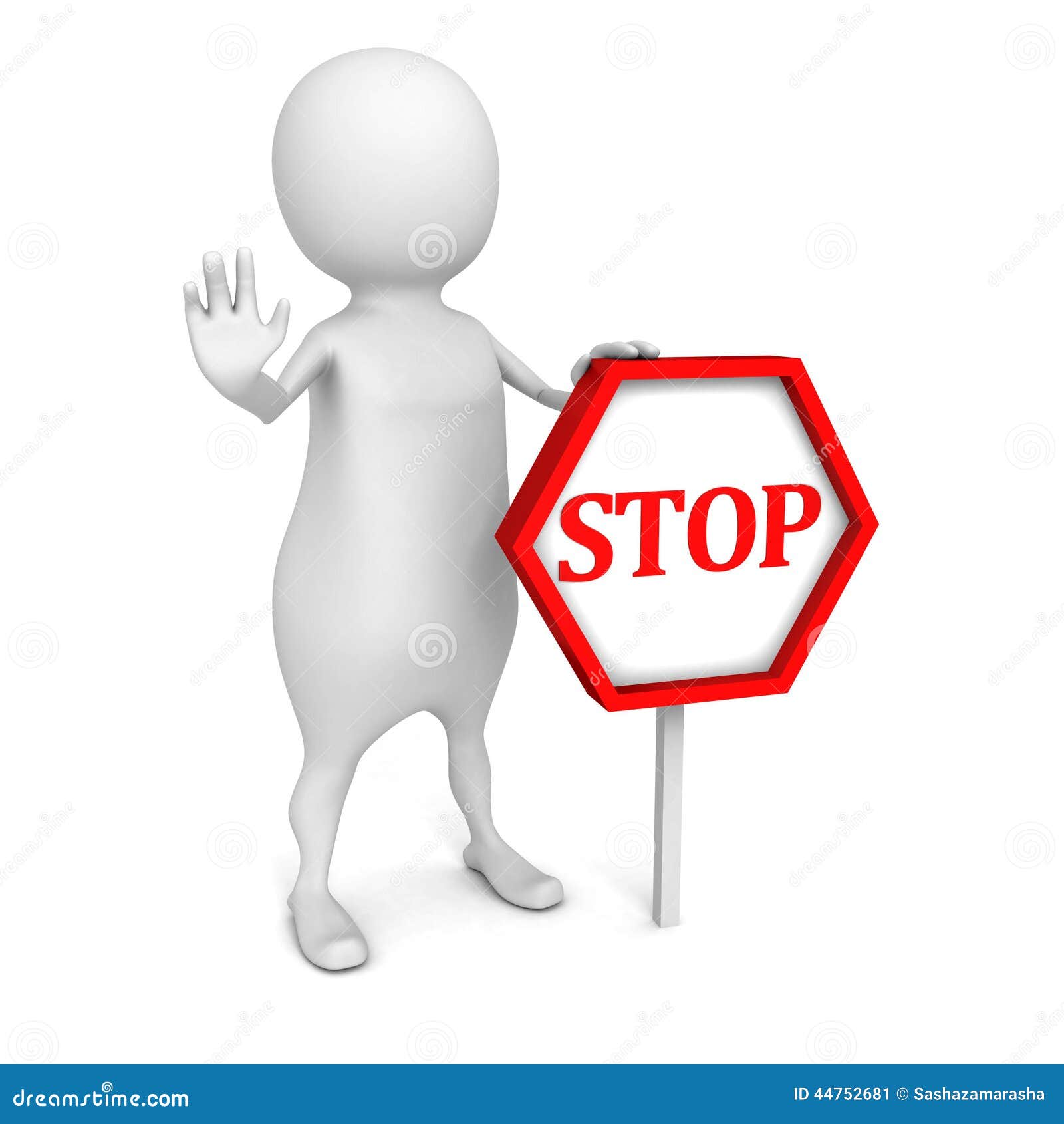 3d White People with STOP Sign on White Background Stock Illustration ...