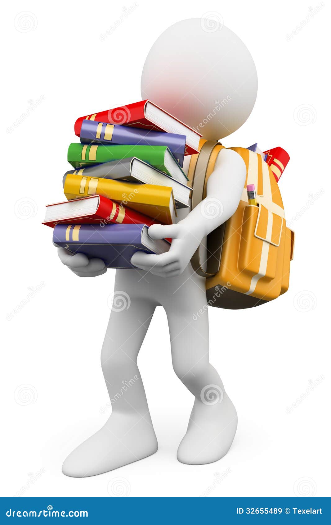 3D White People. Student Carrying a Stack of Books Stock Illustration ...