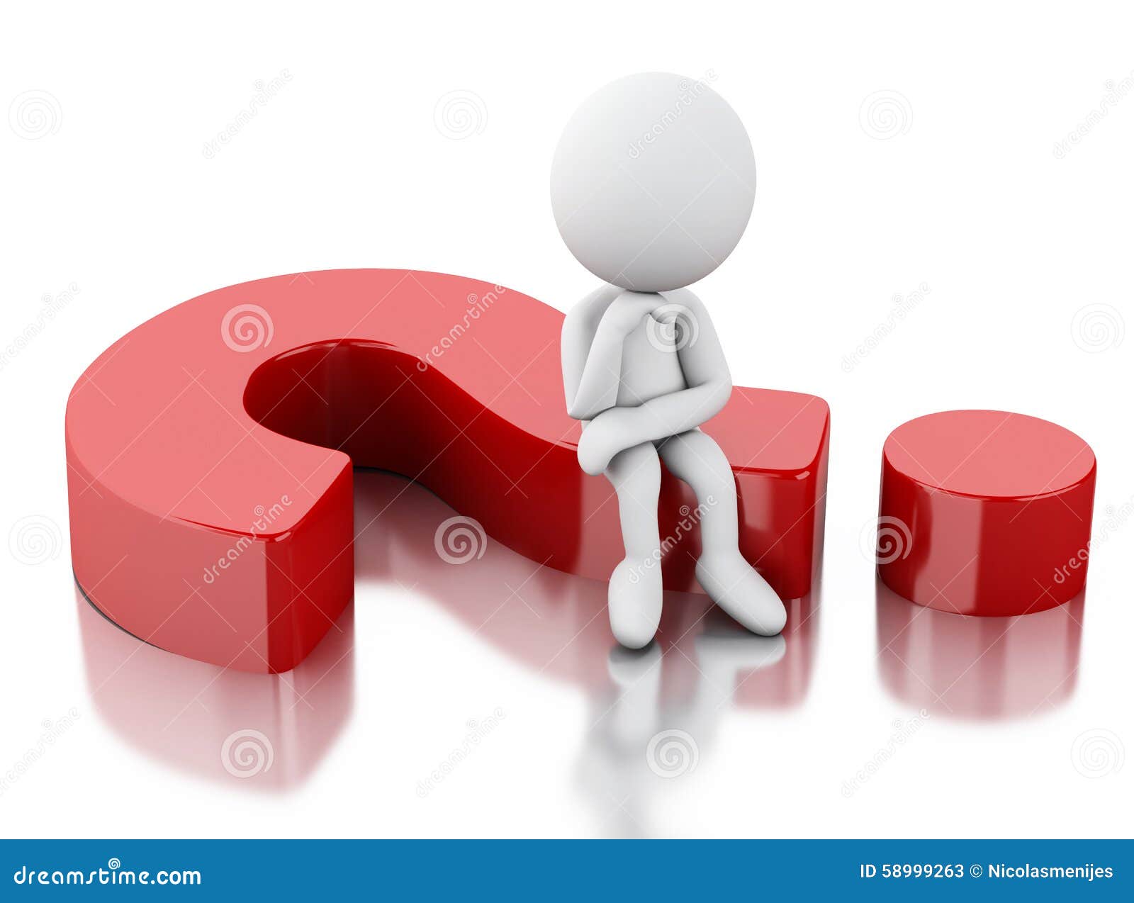 3d White People Thinking with a Red Question Mark Stock Illustration ...