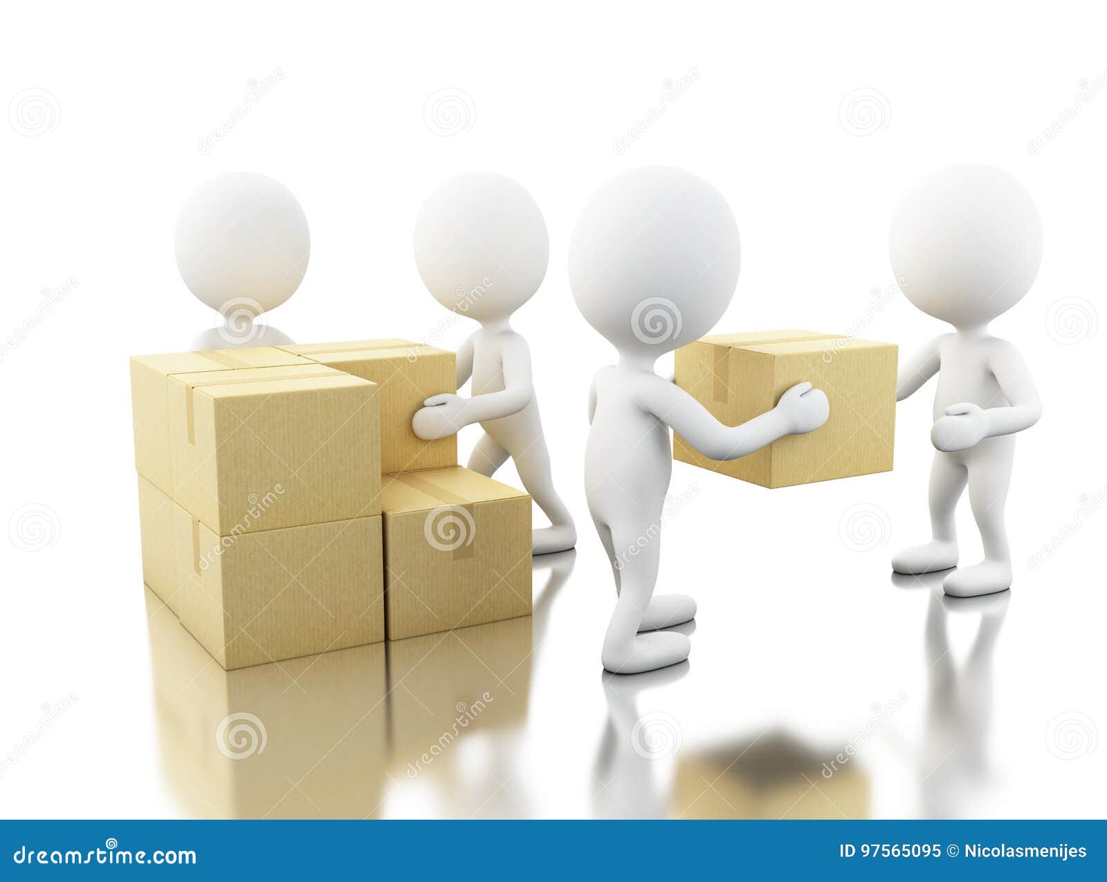 3d White People Unload Cardboard Boxes Stock Illustration ...