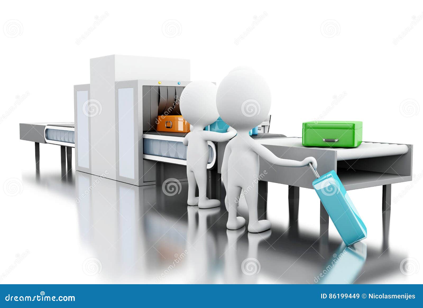 3d White People Whit Custom Scanner at the Airport Stock Illustration ...