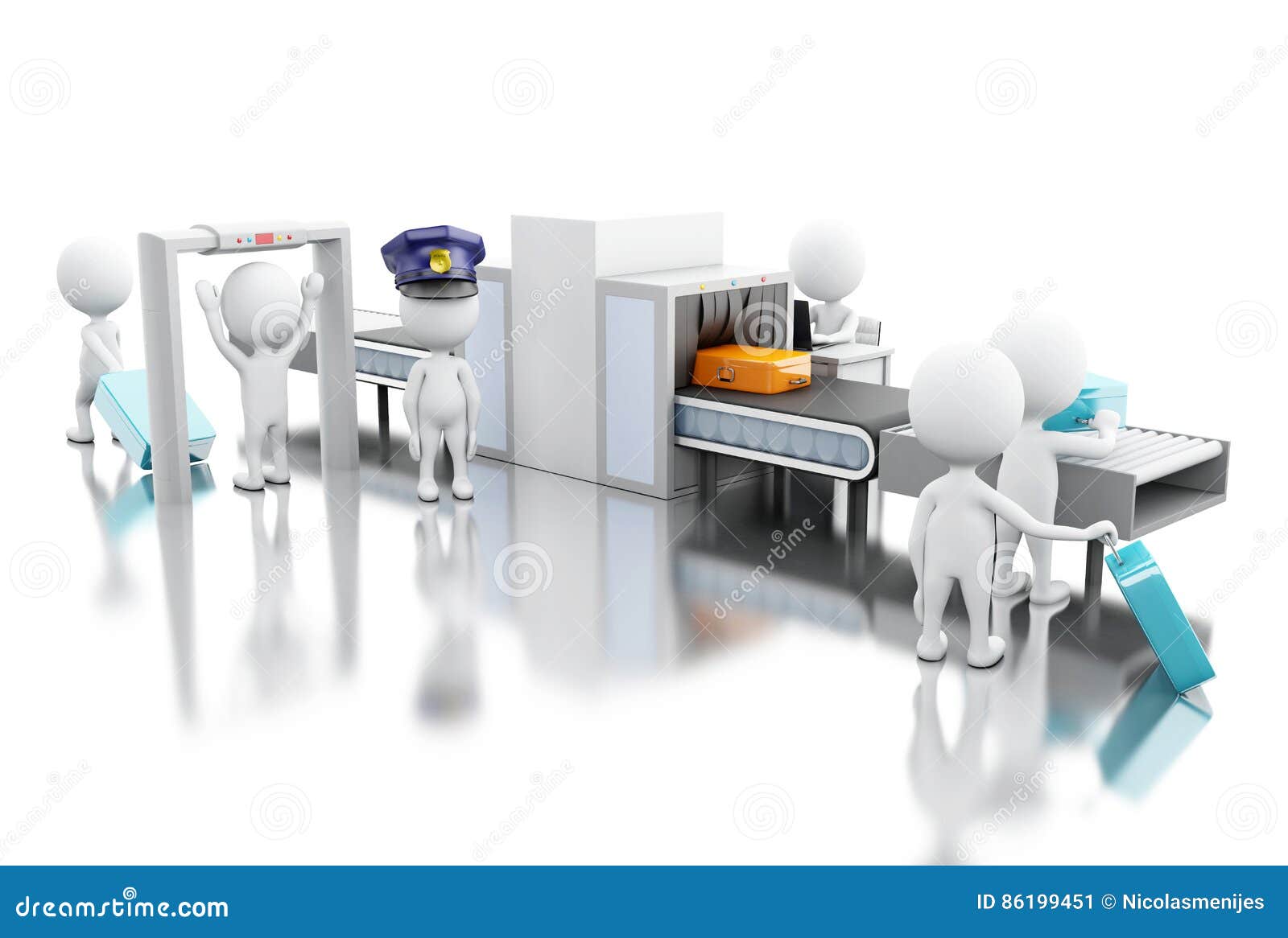 3d White People Whit Custom Scanner at the Airport Stock Illustration ...