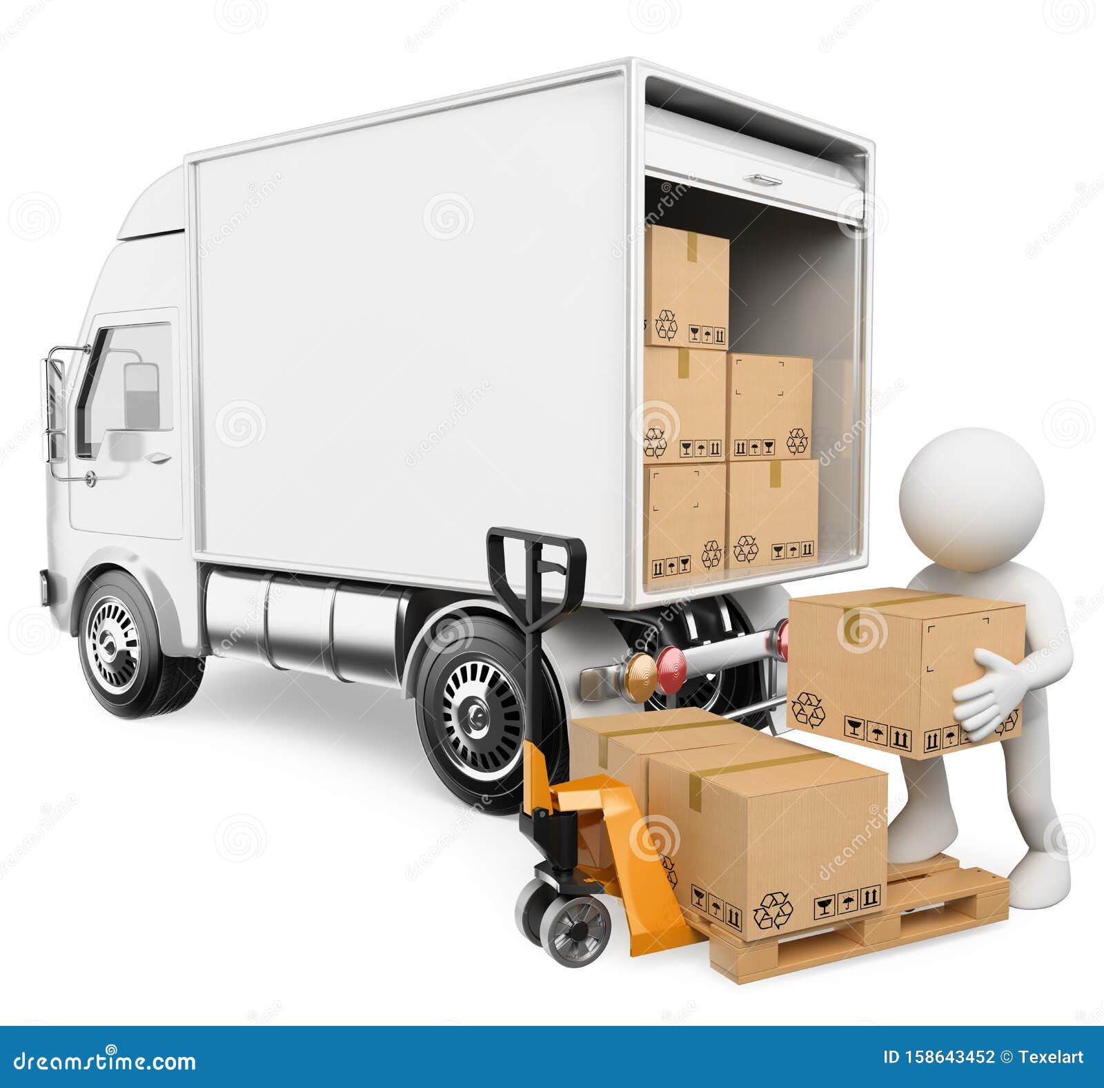 3D White People. Worker Unloading Boxes From A Truck Royalty-Free ...