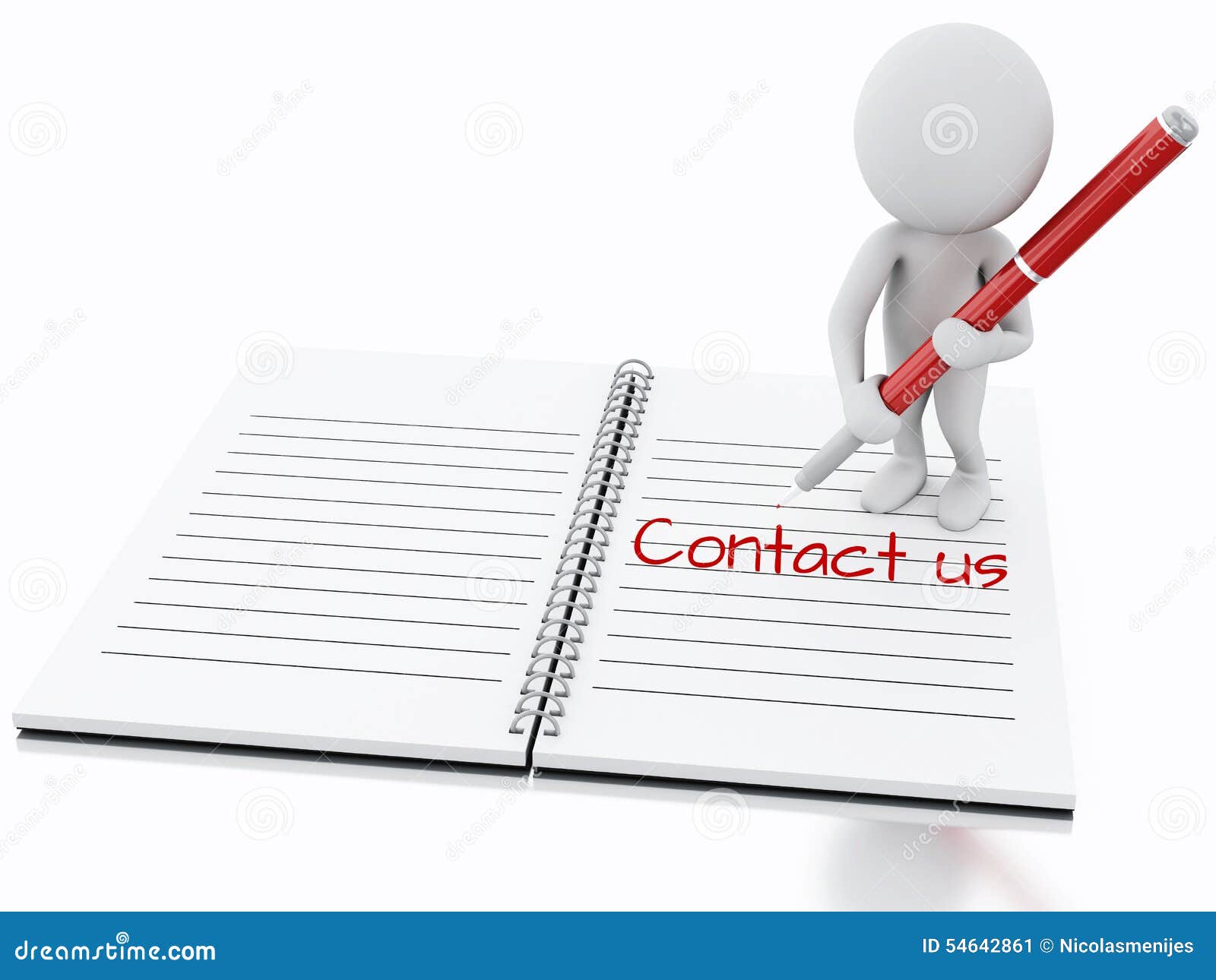 3d White People Writing Contact Us on Notebook Page. Stock Illustration ...
