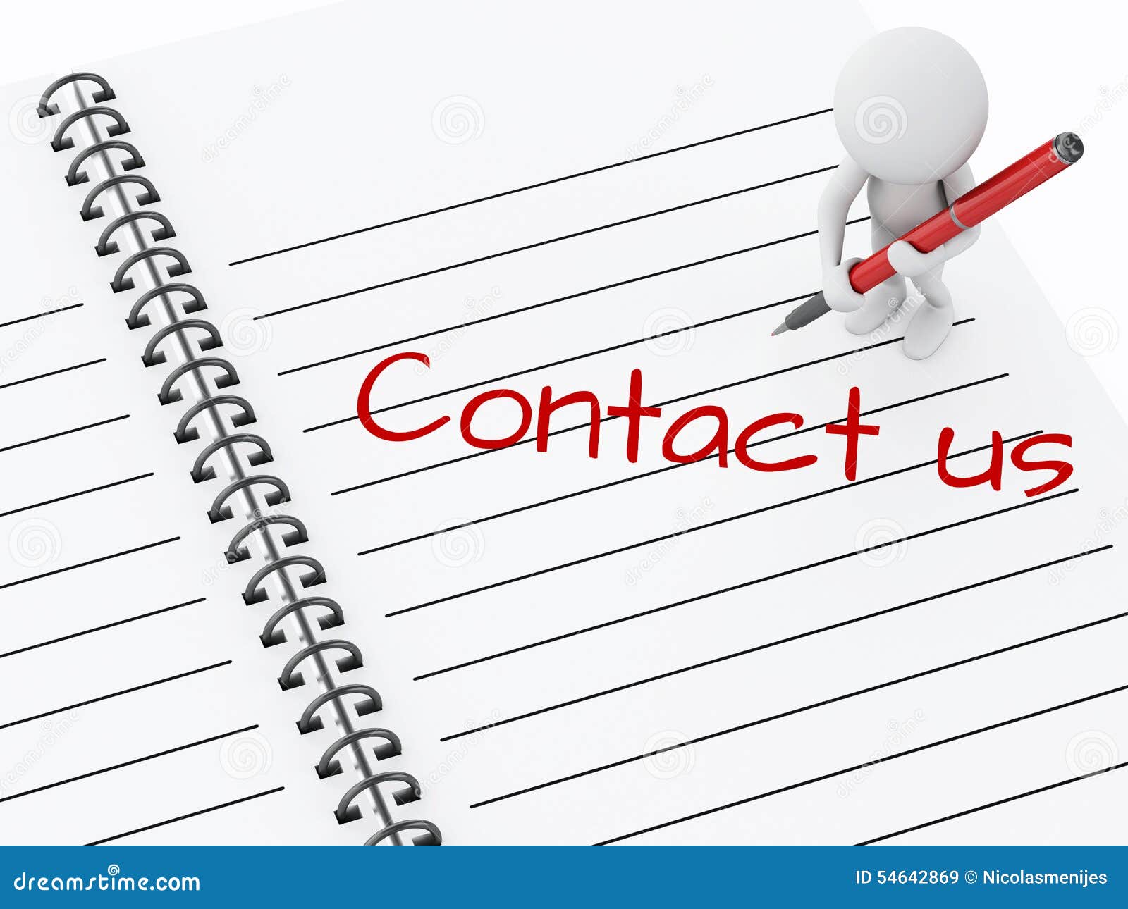 3d White People Writing Contact Us on Notebook Page. Stock Illustration ...