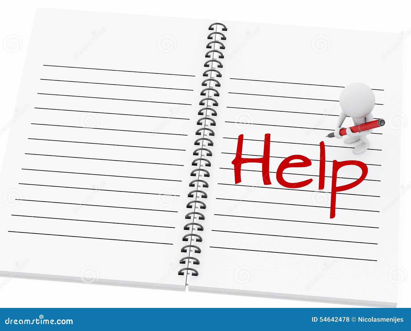 3d White People Writing Help on Notebook Page. Stock Illustration ...