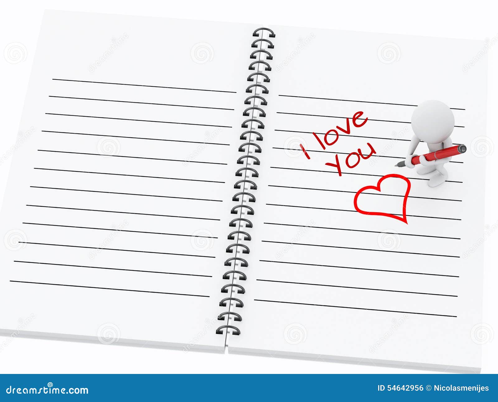 3d White People Writing I Love You on Notebook Page. Stock Photo ...