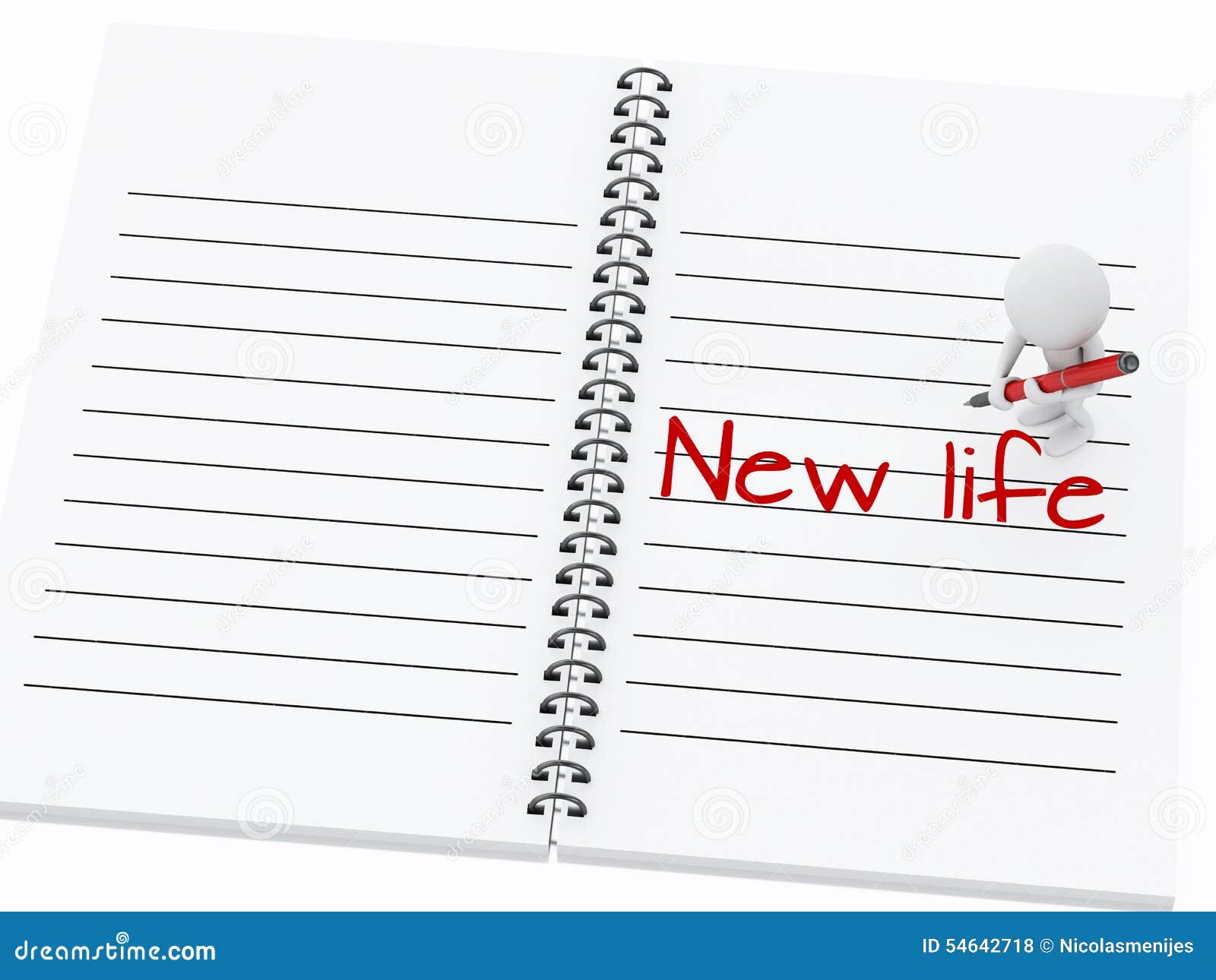3d White People Writing New Life on Notebook Page. Stock Illustration ...
