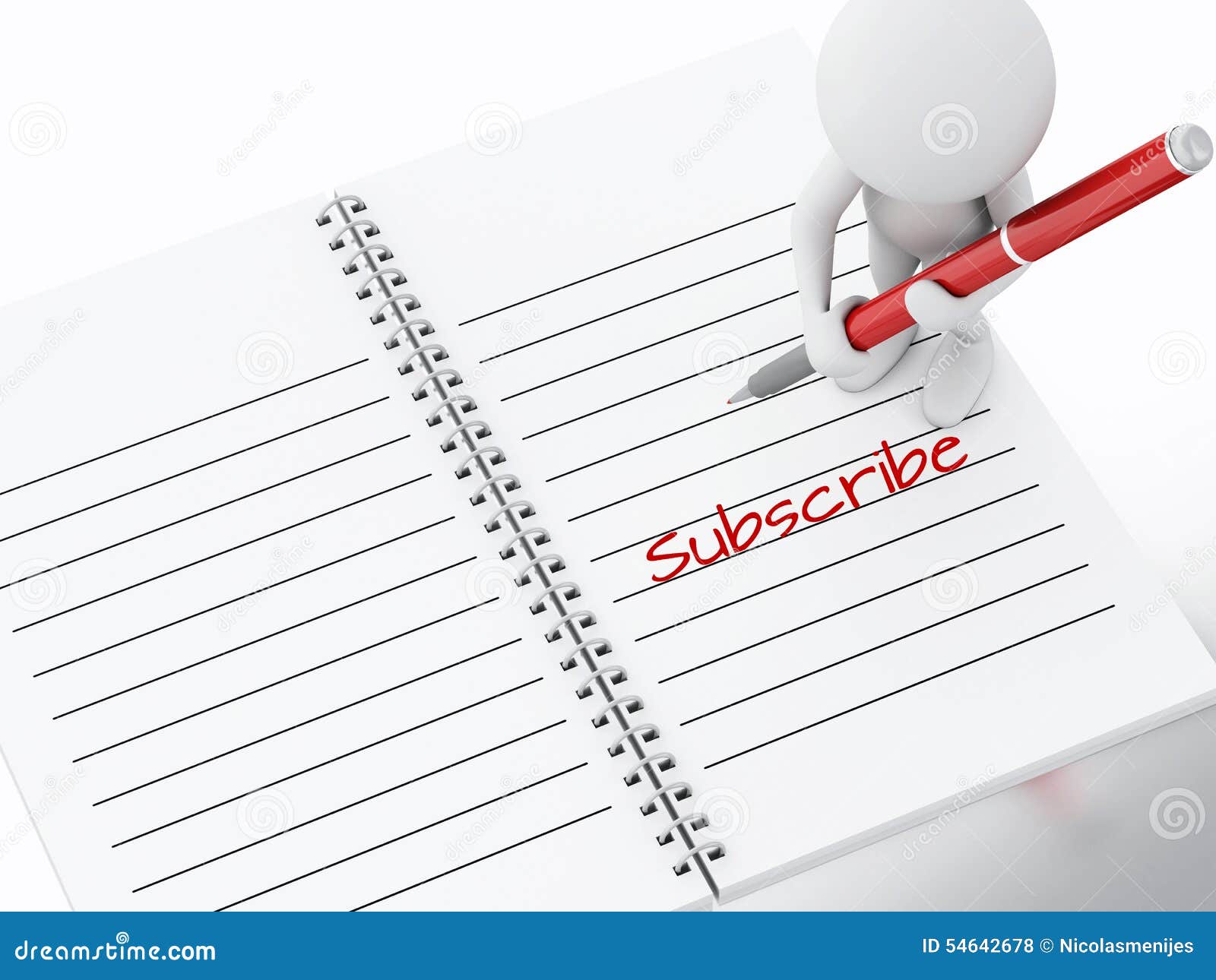 3d White People Writing Subscribe on Notebook Page. Stock Illustration ...