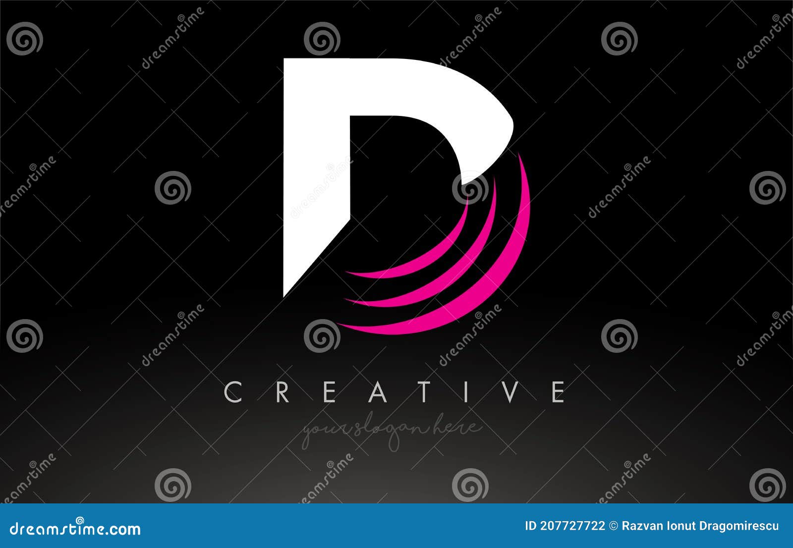 D White and Pink Swoosh Letter Logo Letter Design with Creative Concept ...