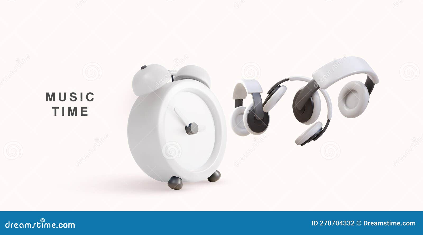 3d White Realistic Clock and Headphones - Music Time Concept. Vector ...