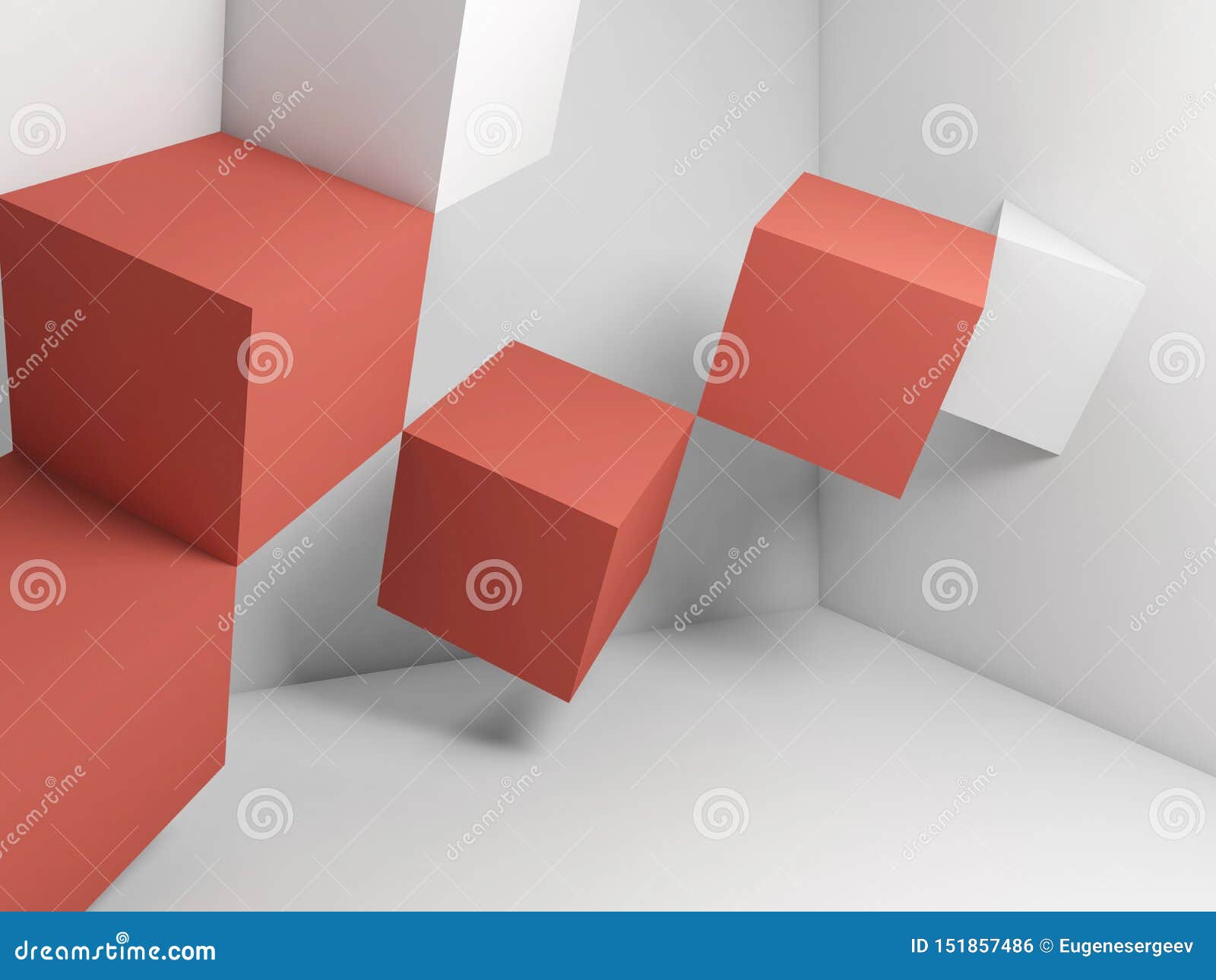 3d White Red Cubes Installation Stock Illustration - Illustration of ...