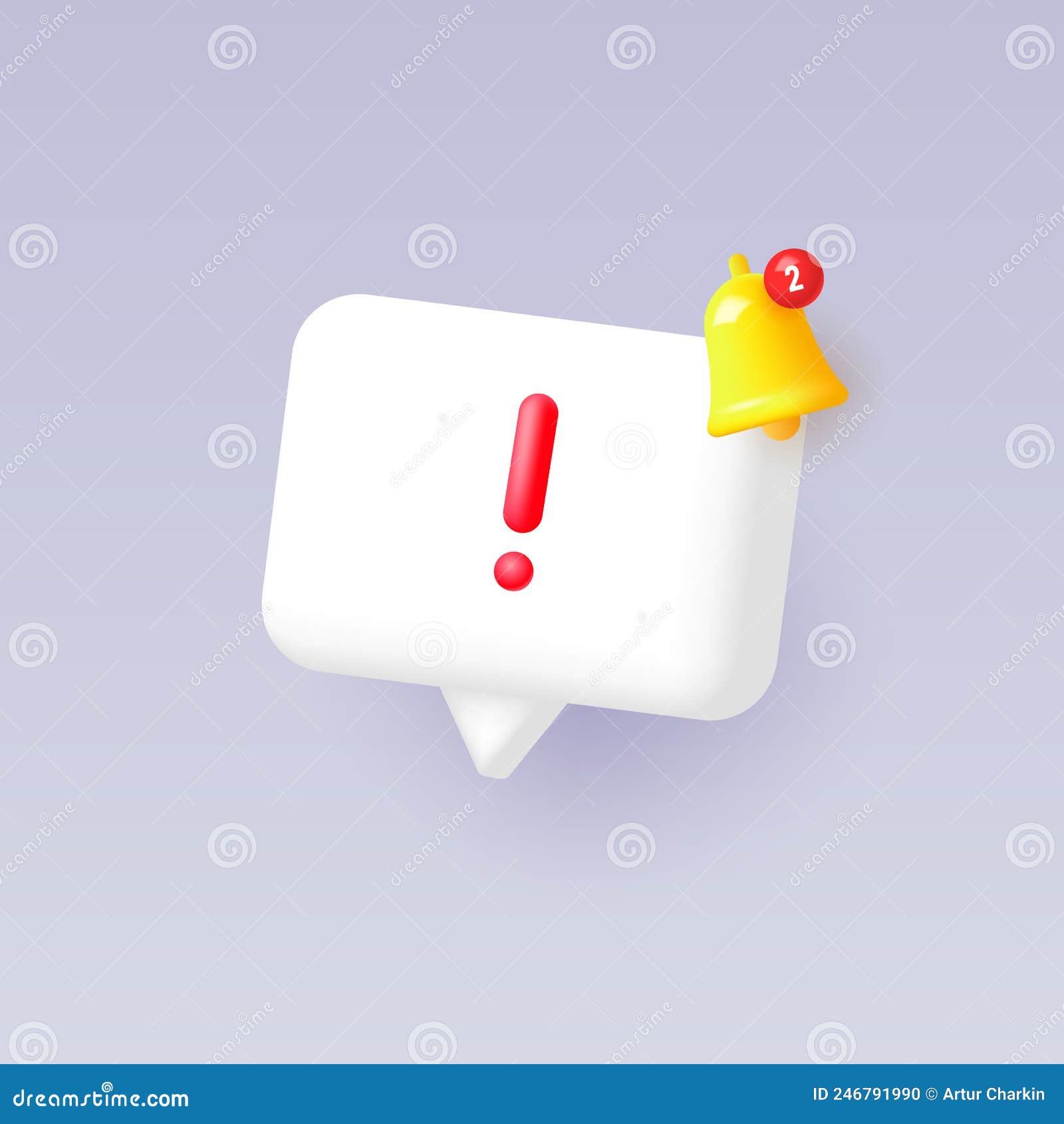 3d White Speech Bubble with Exclamation Mark and Notification Bell ...