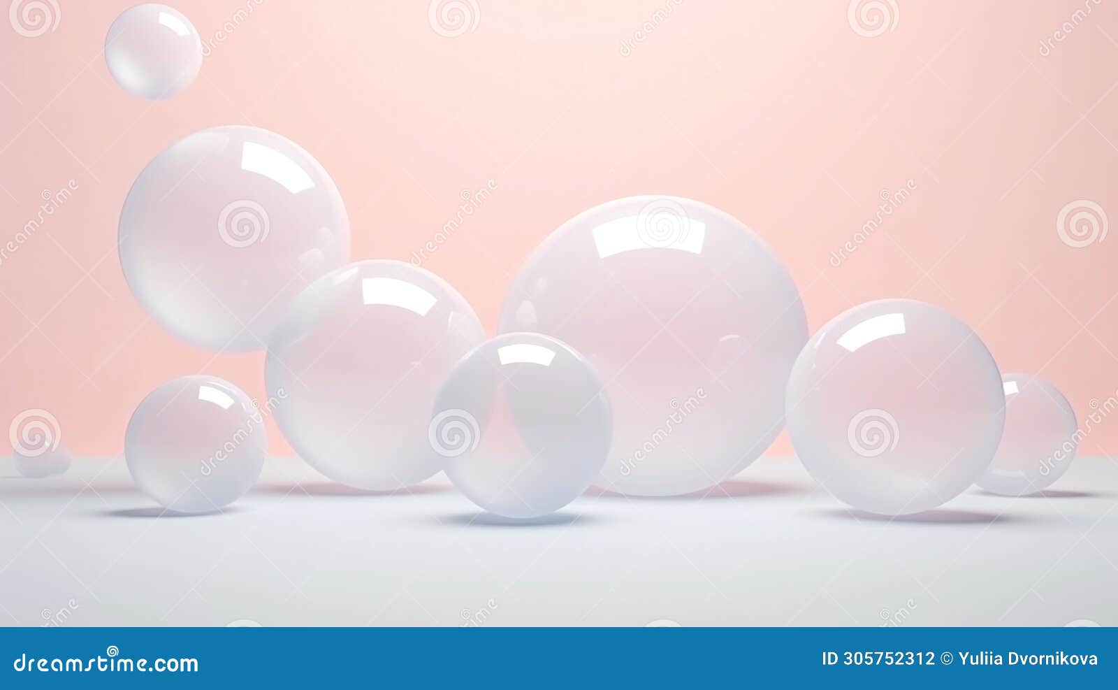 3D White Spheres of Different Sizes and Transparency. Pastel Colour ...