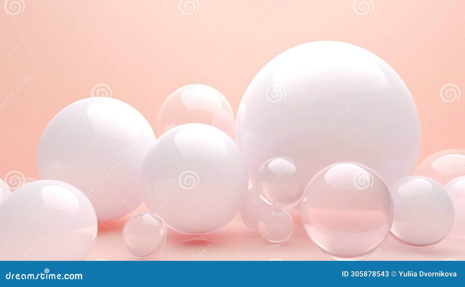3D White Spheres of Different Sizes and Transparency. Pastel Colour ...
