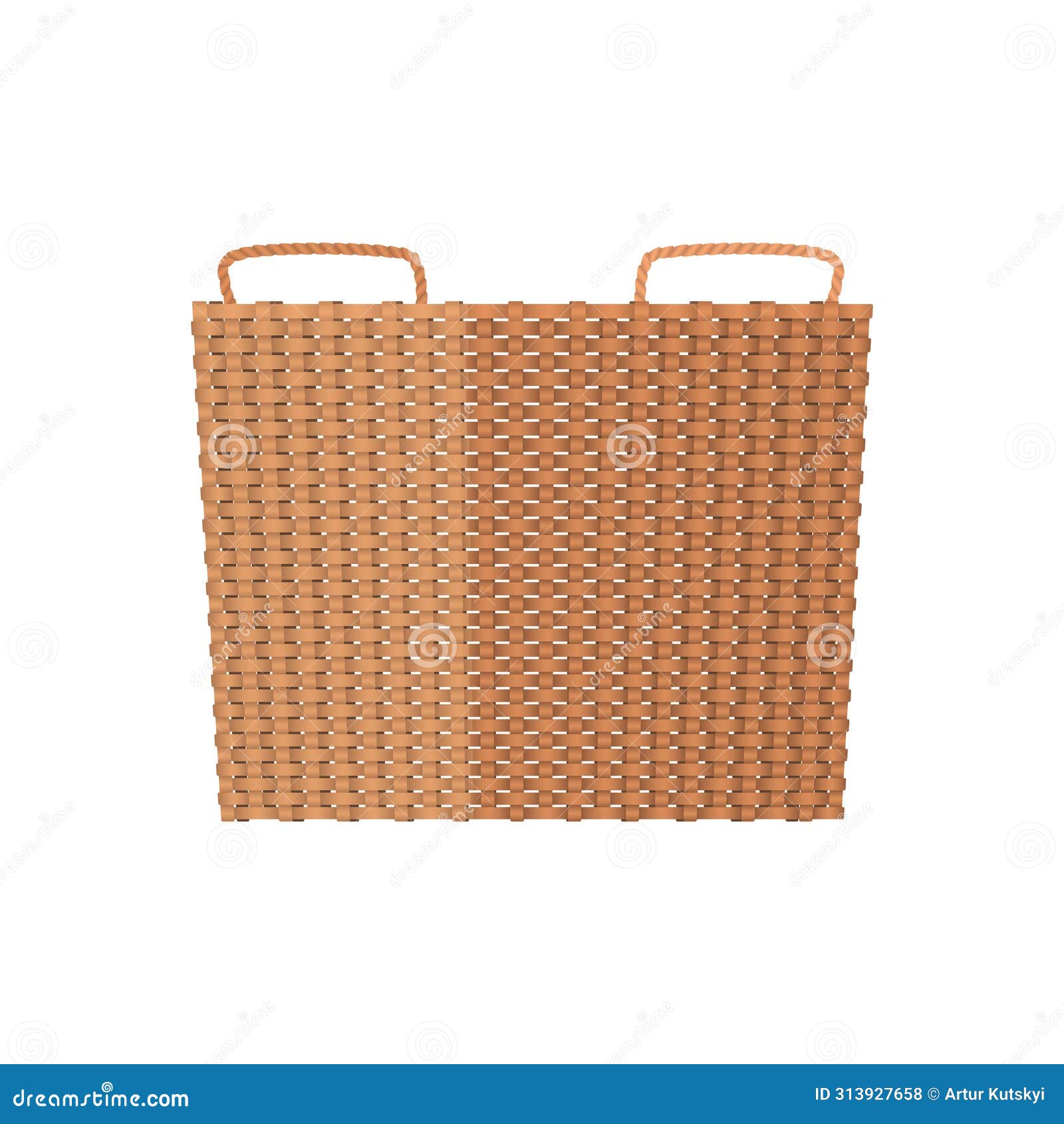 3D Wicker Basket of Square Shape and Braided Texture, Hamper with Two ...