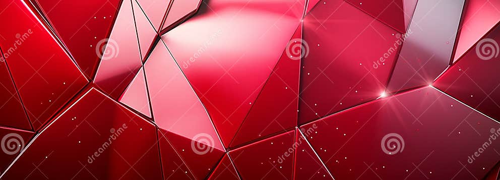 A 3D Widescreen Depiction of a Red Abstract Polygonal Space with a Dot ...