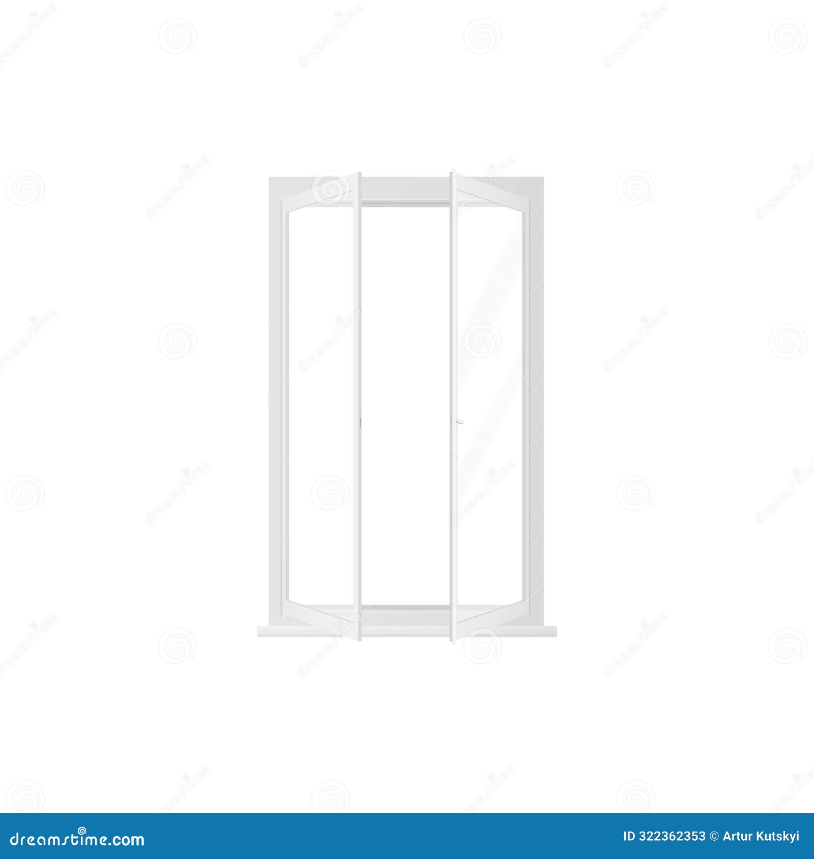 3D Window with White Rectangular Frame, Glass and Two Open Sashes Stock ...