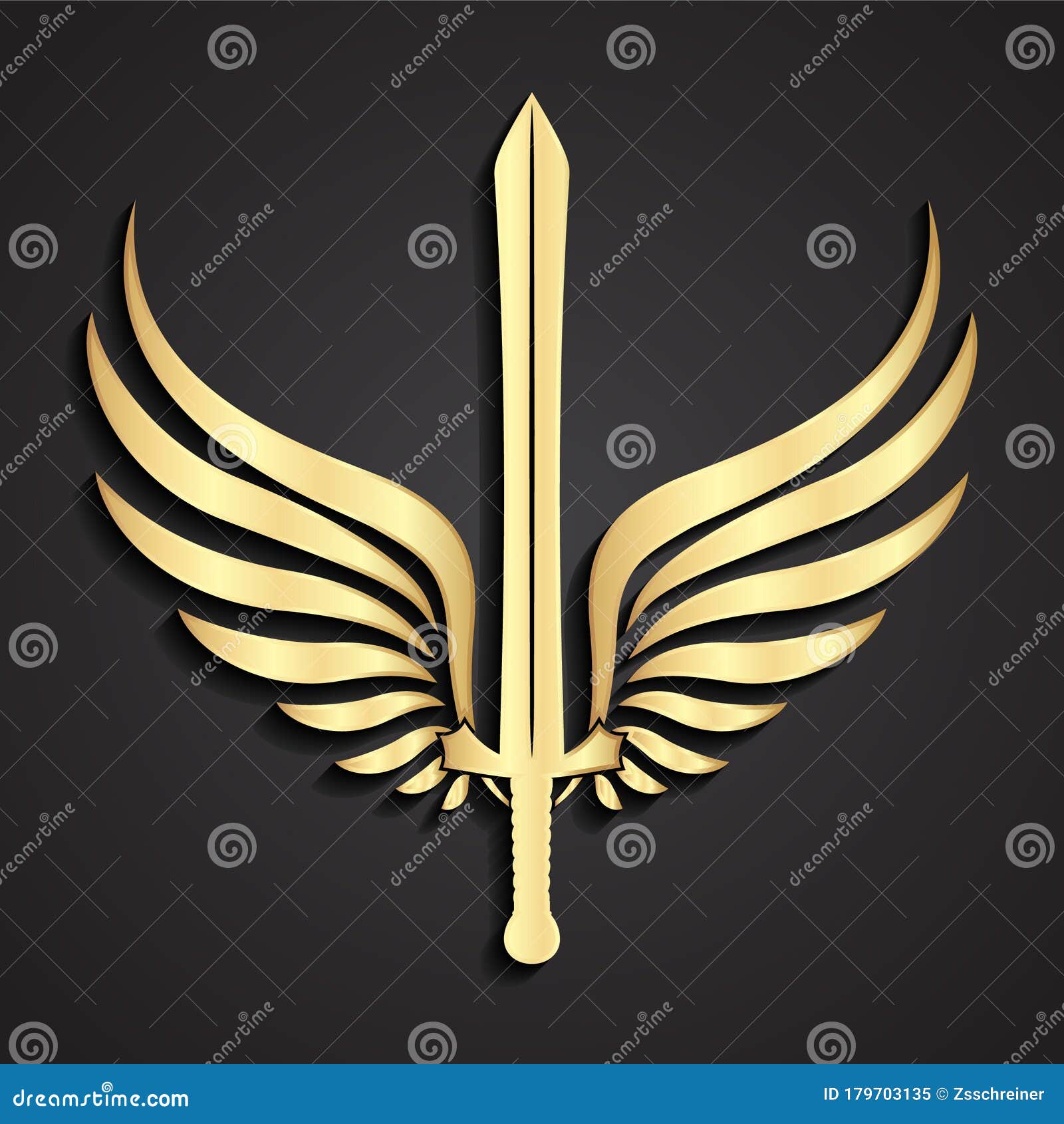 3d Winged Sword Gold Symbol Stock Vector - Illustration of metal ...