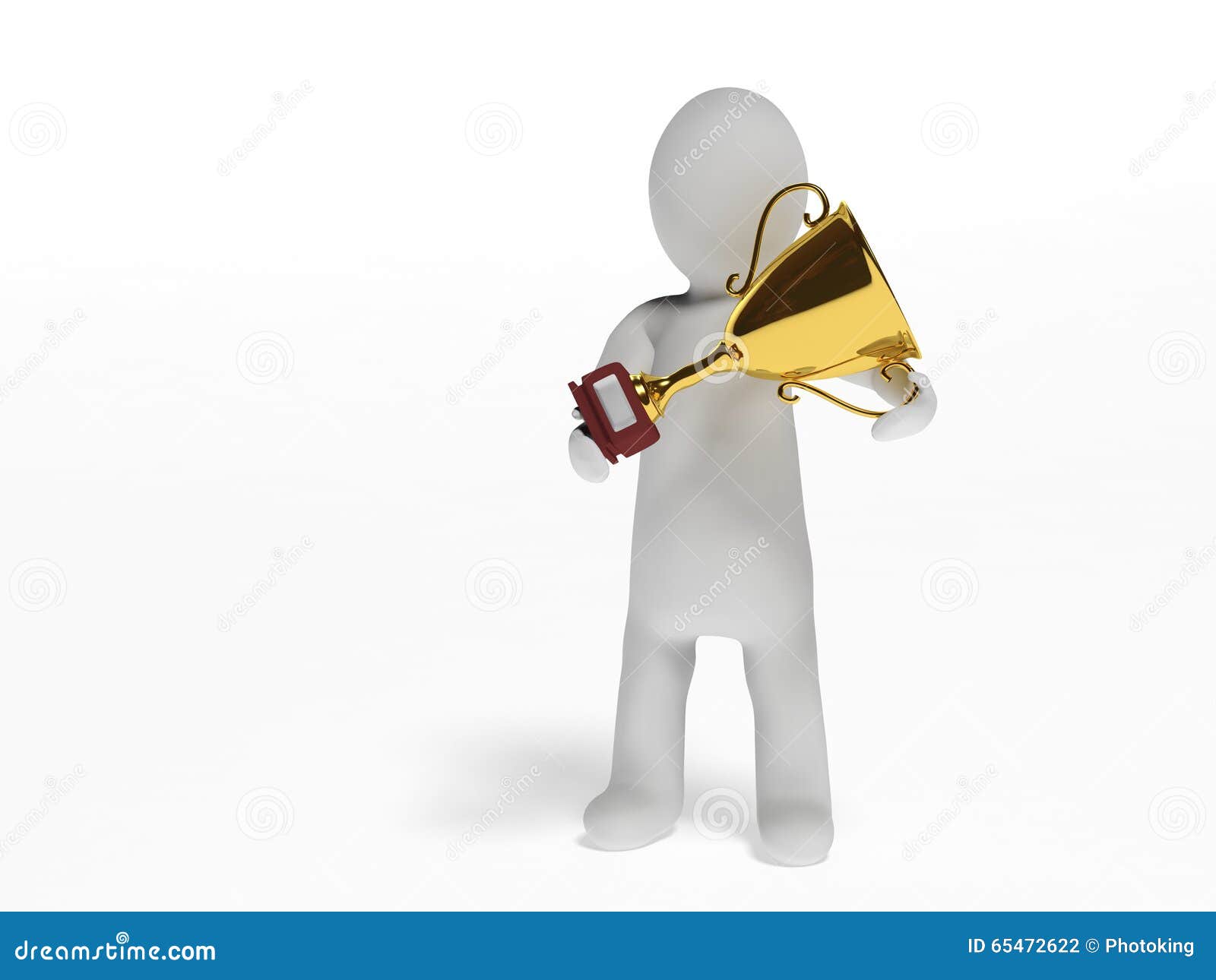 3D Winner with a Gold Trophy in the Hands Stock Illustration ...