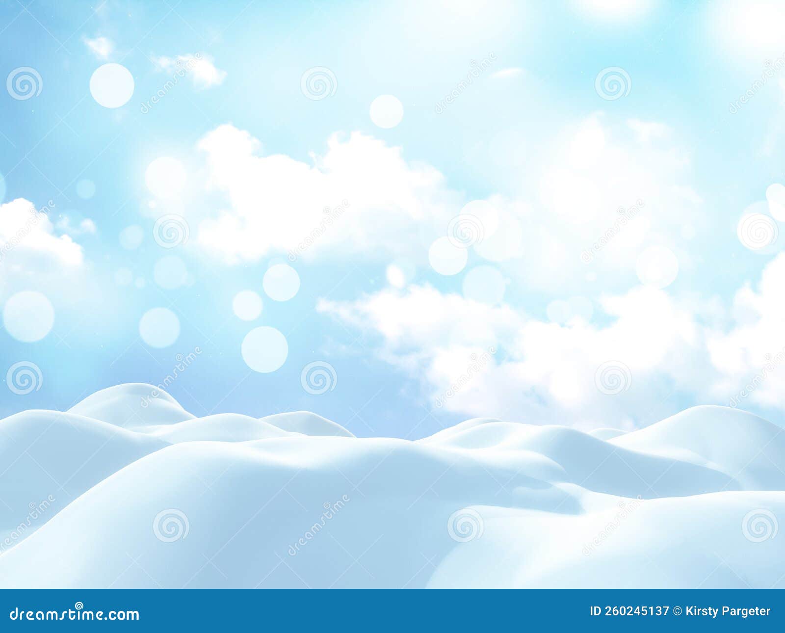 3D Winter Landscape with Snow Against Blue Sunny Sky Stock Illustration ...