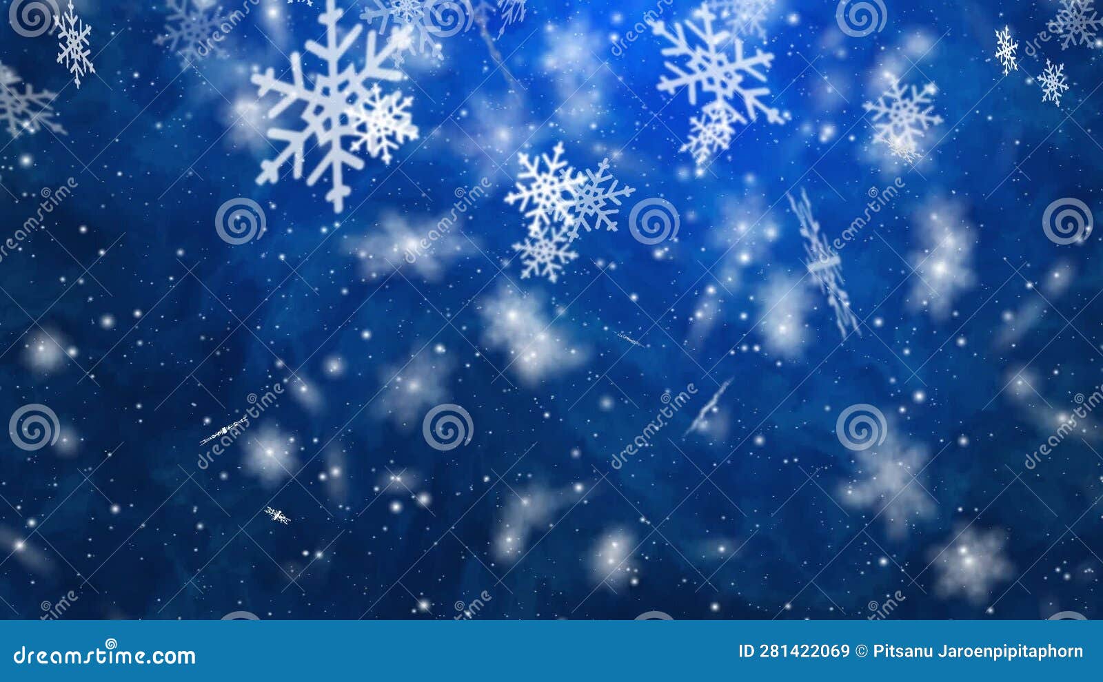 3D Winter Snow Flakes Animated Particles on Blue Gradient Background ...