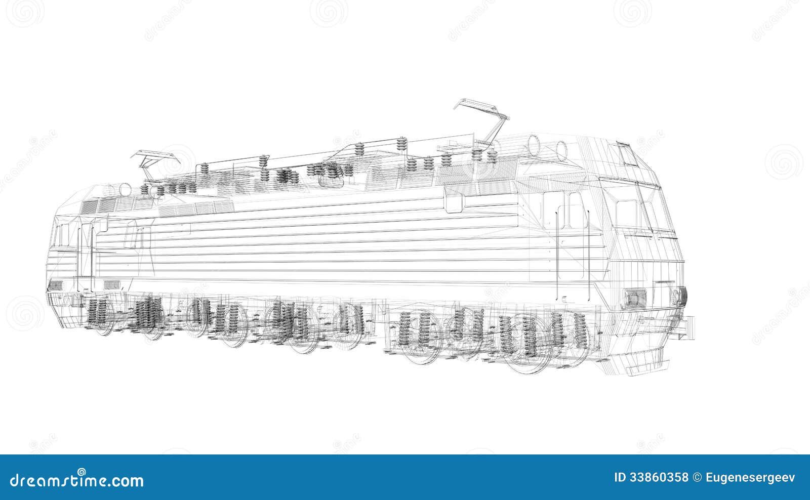 3d Wire Frame Locomotive Model Stock Illustration - Illustration of ...