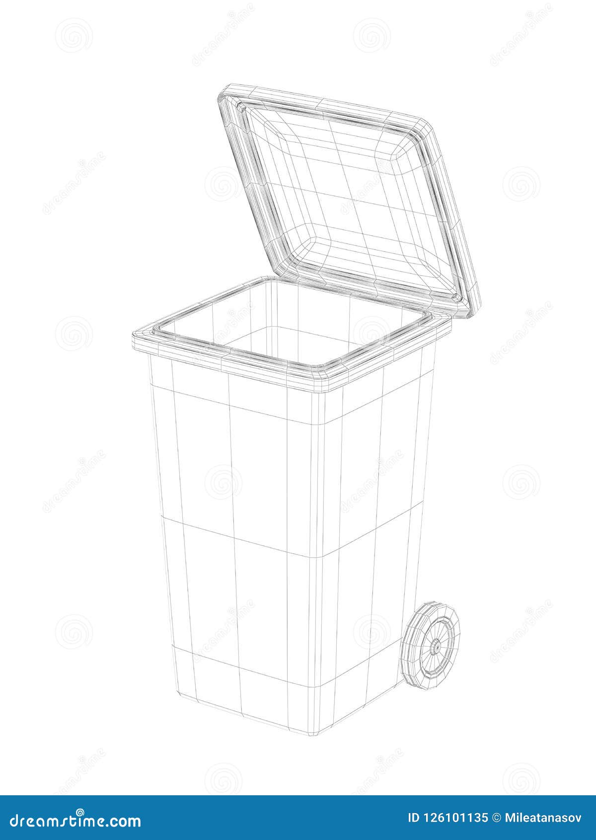3D Wire-frame Model of Trash Bin Stock Illustration - Illustration of ...