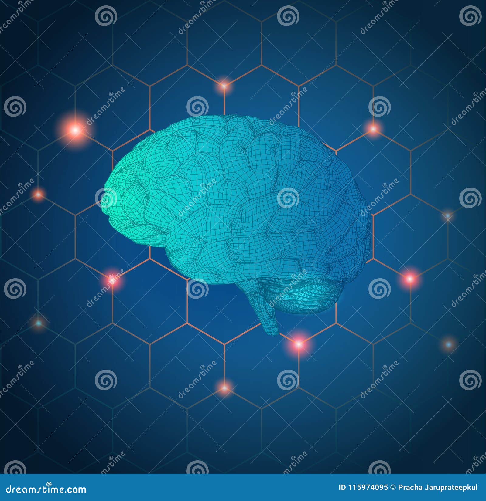 Wireframe Brain Illustration with Connection Dots BG Stock Vector ...