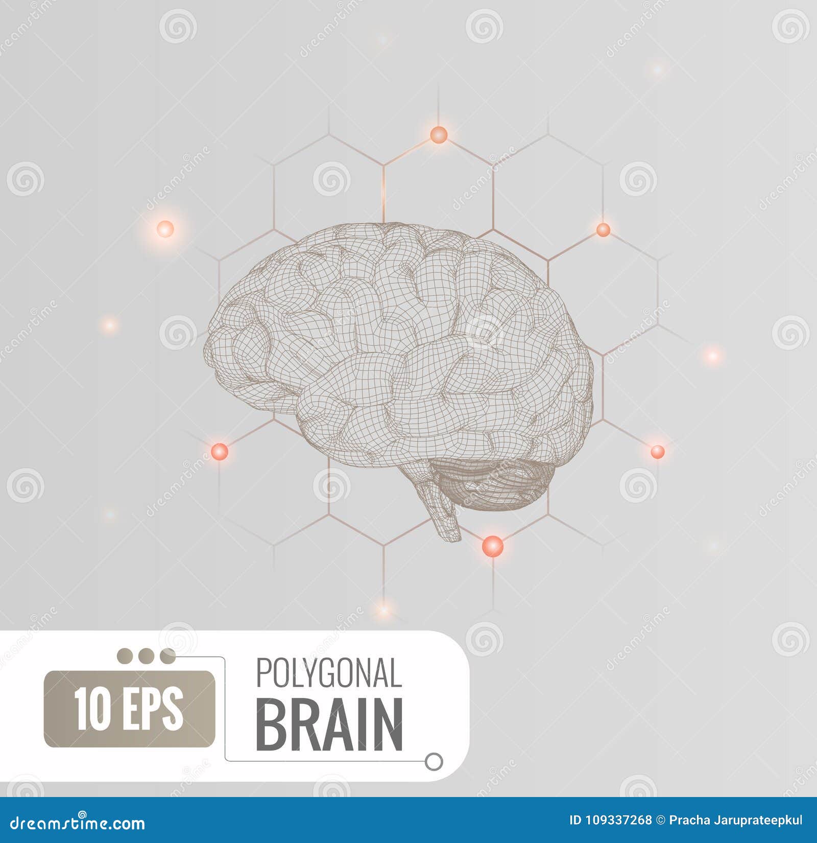 Wireframe Brain Illustration with Connection Dots BG Stock Vector ...