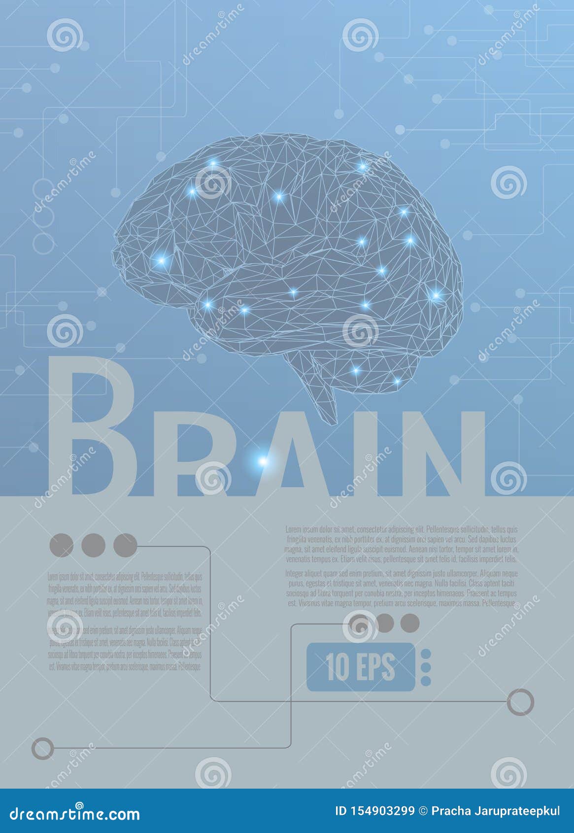 3D Wireframe Brain Illustration on Soft Blue Graphic Layout Stock ...