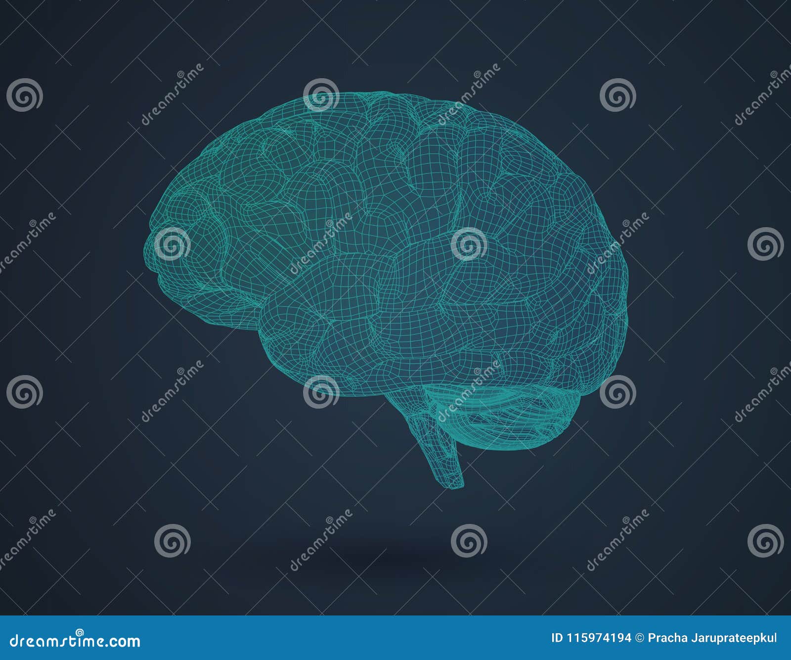 3D Wireframe Brain in Side View on Dark BG Stock Vector - Illustration ...