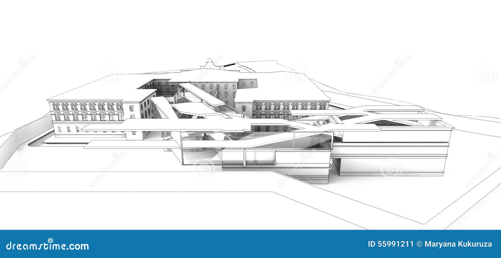 3D wireframe of building stock image. Illustration of history - 55991211