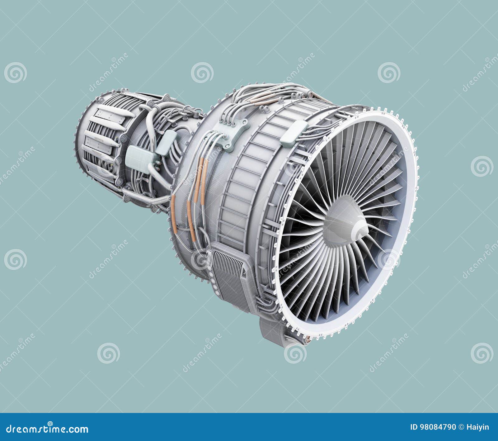 3D Wireframe Clay Render of Turbofan Jet Engine Isolated on Green ...