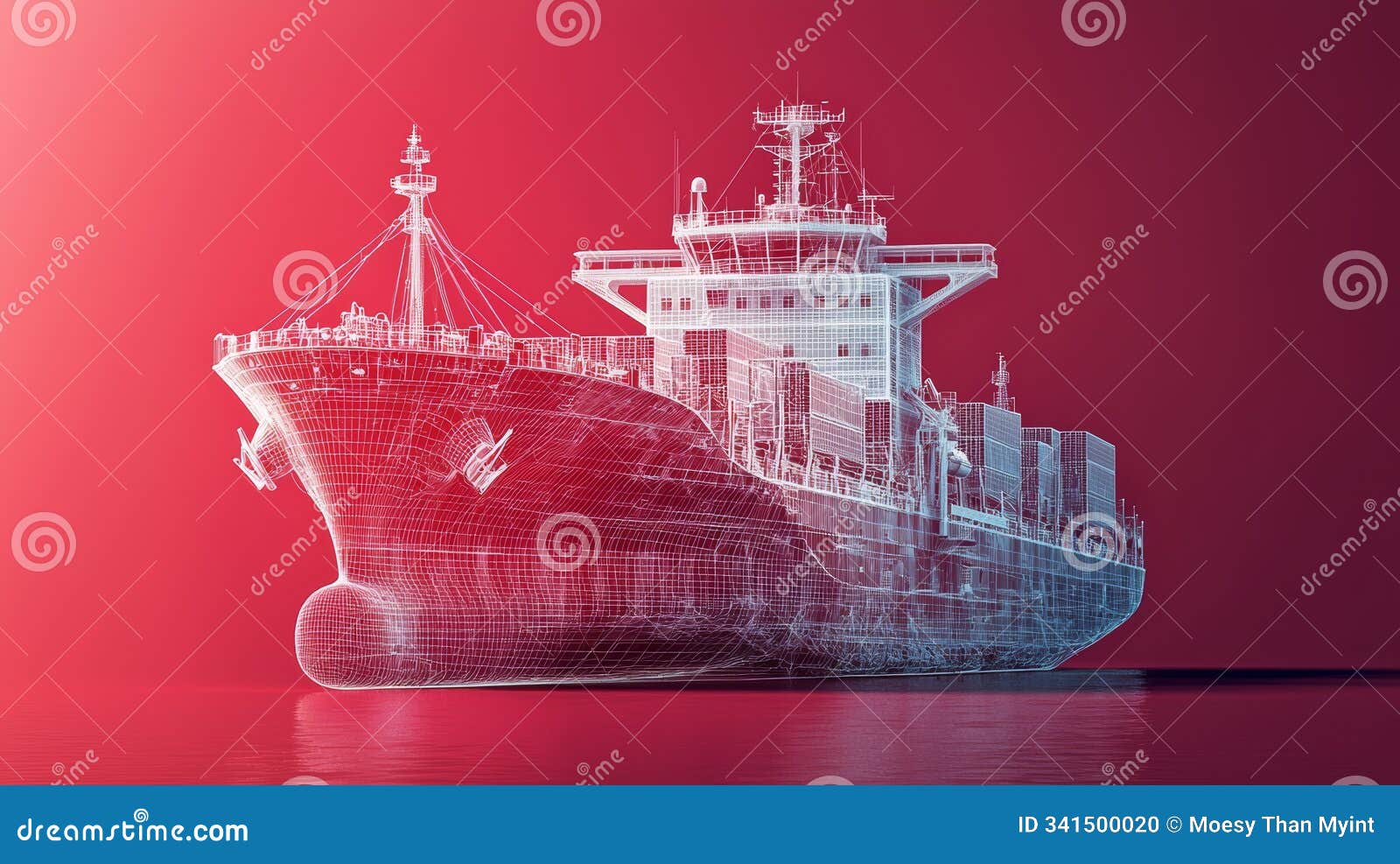 A 3D Wireframe Design of a Cargo Ship Against a Red Background ...