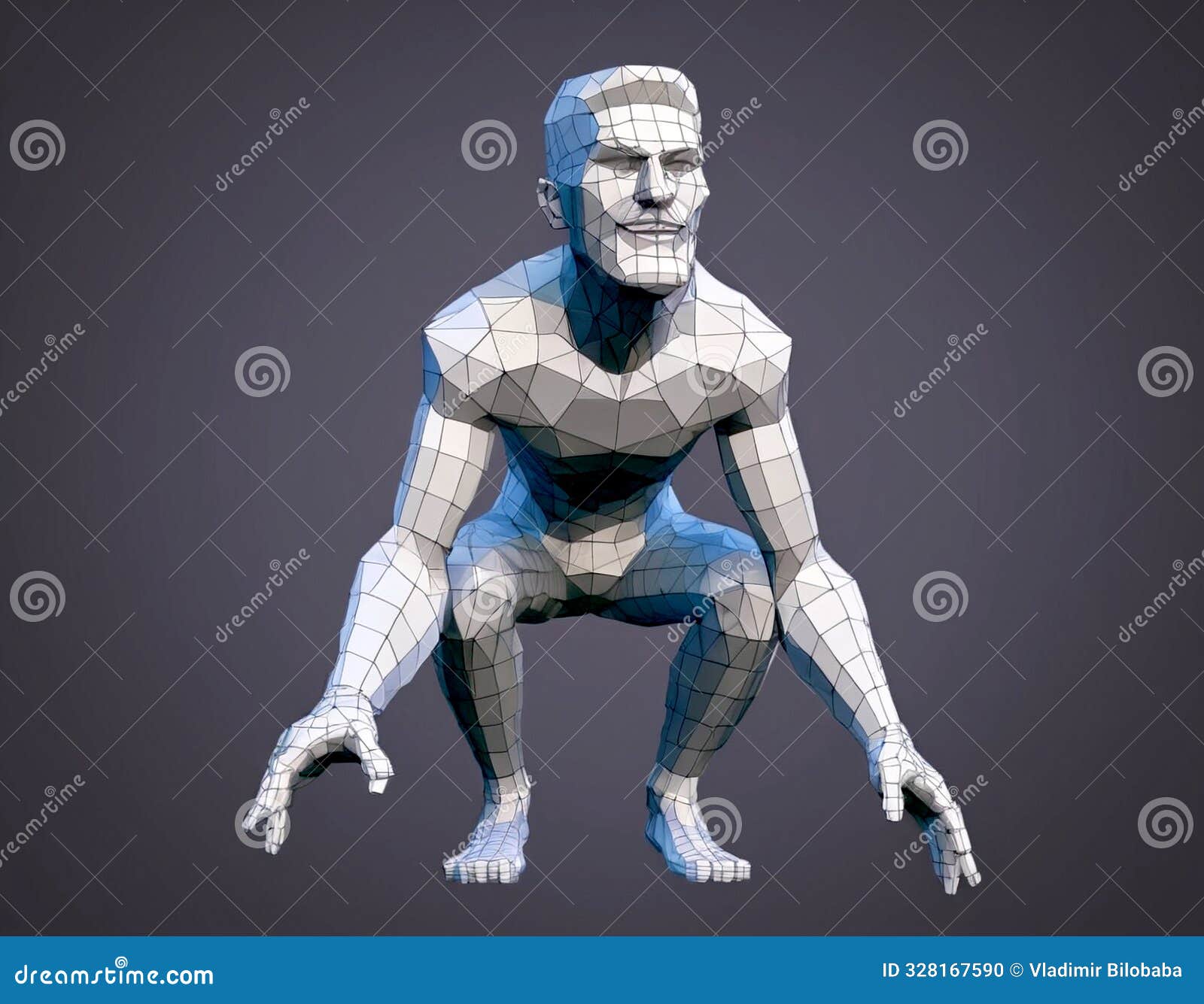 3d Wireframe Human Model in a Crouching Position for Animation and ...