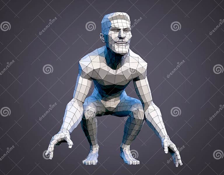 3d Wireframe Human Model in a Crouching Position for Animation and ...