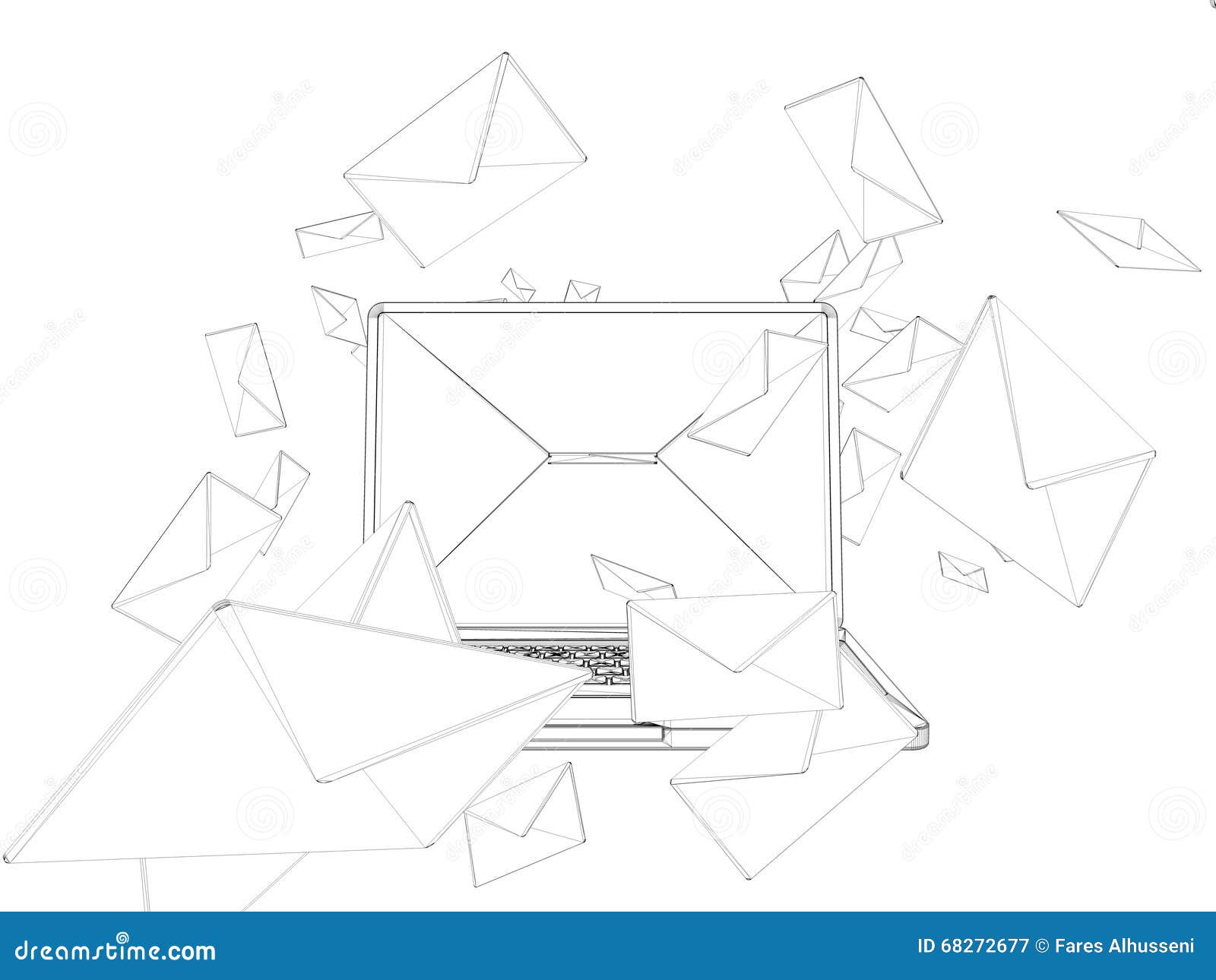 3d wireframe laptop stock illustration. Illustration of drawing - 68272677