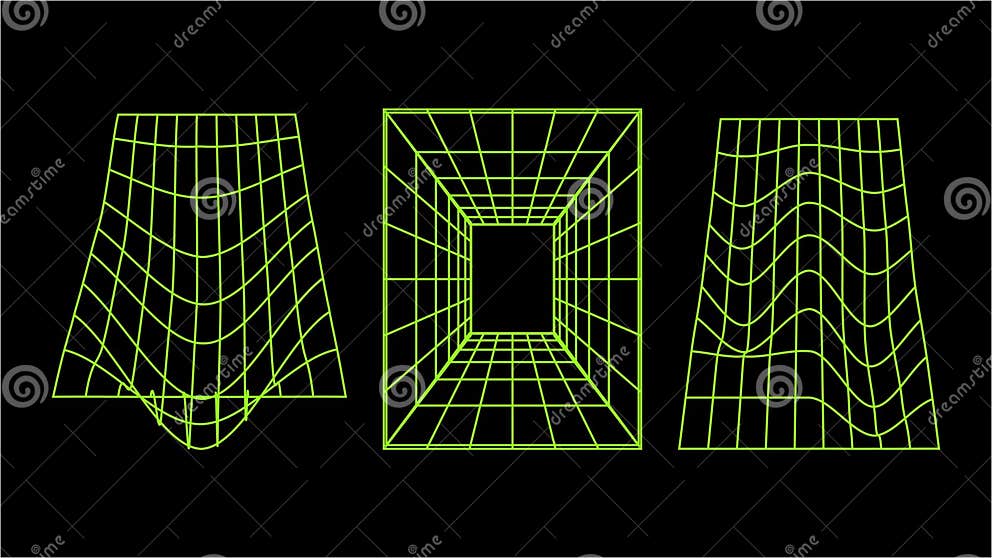 3d Wireframe Models Of Objects Network Line Stock Vector