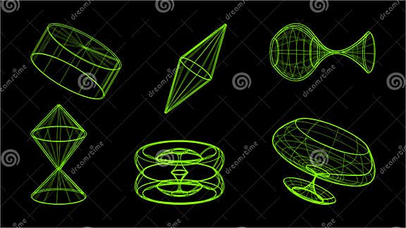 3d Wireframe Models Of Objects Network Line Stock Vector