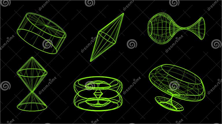 3d Wireframe Models Of Objects Network Line Stock Vector
