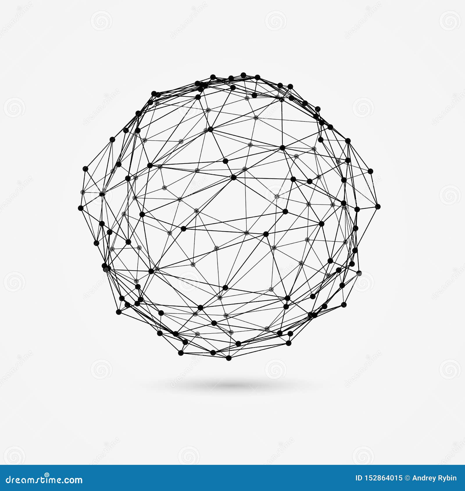 3d Wireframe Object. Deformed Sphere Consists of Triangles and Dots ...