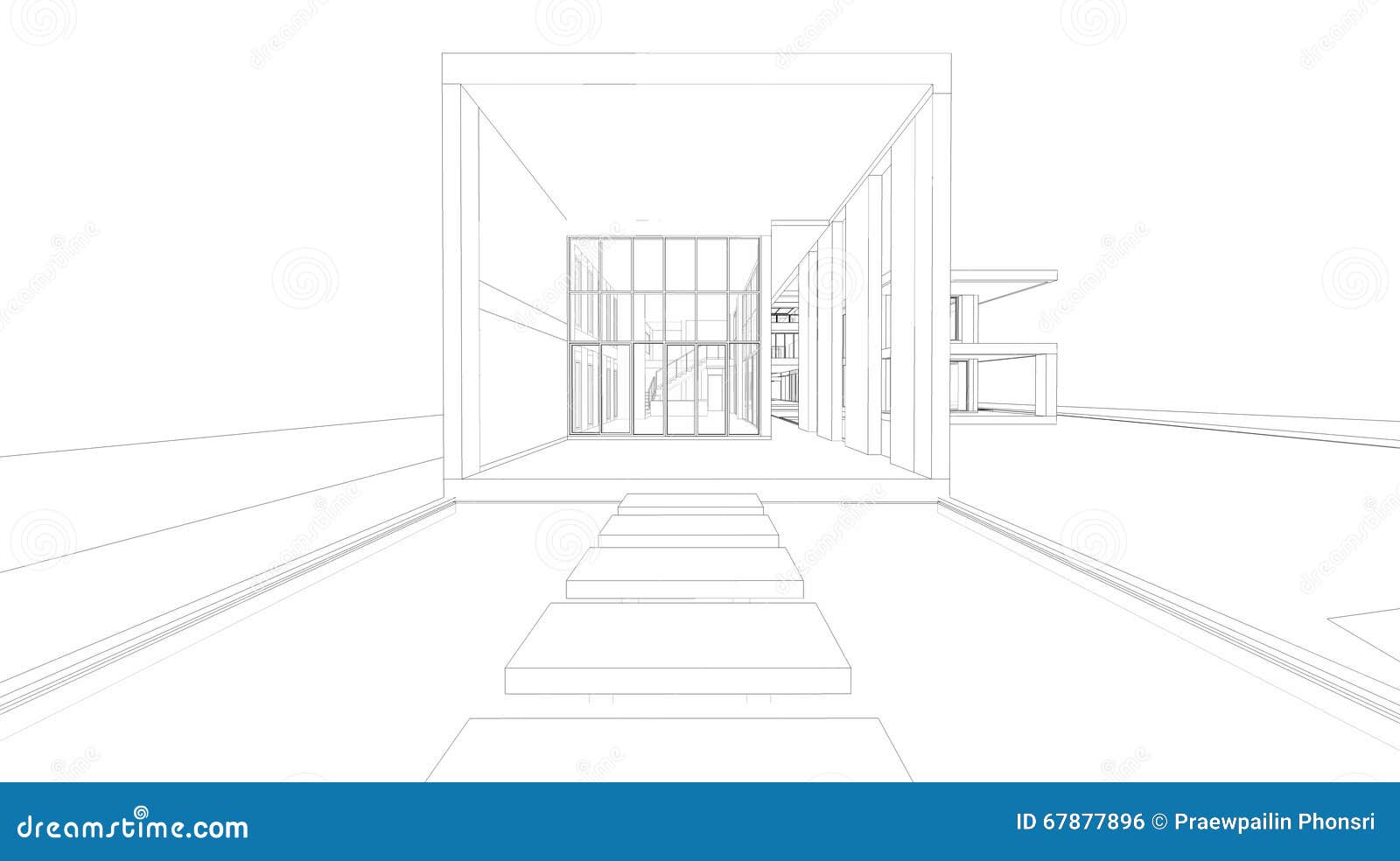 3D Wireframe Perspective Render of House. Stock Illustration ...