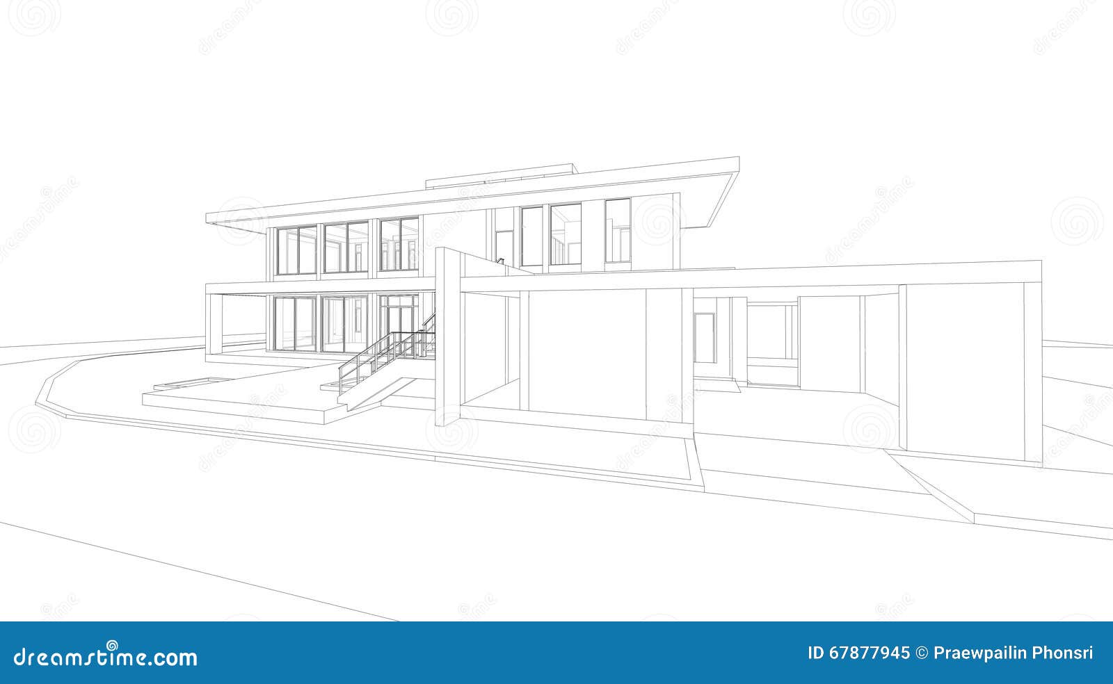 3D Wireframe Perspective Render of House. Stock Illustration ...