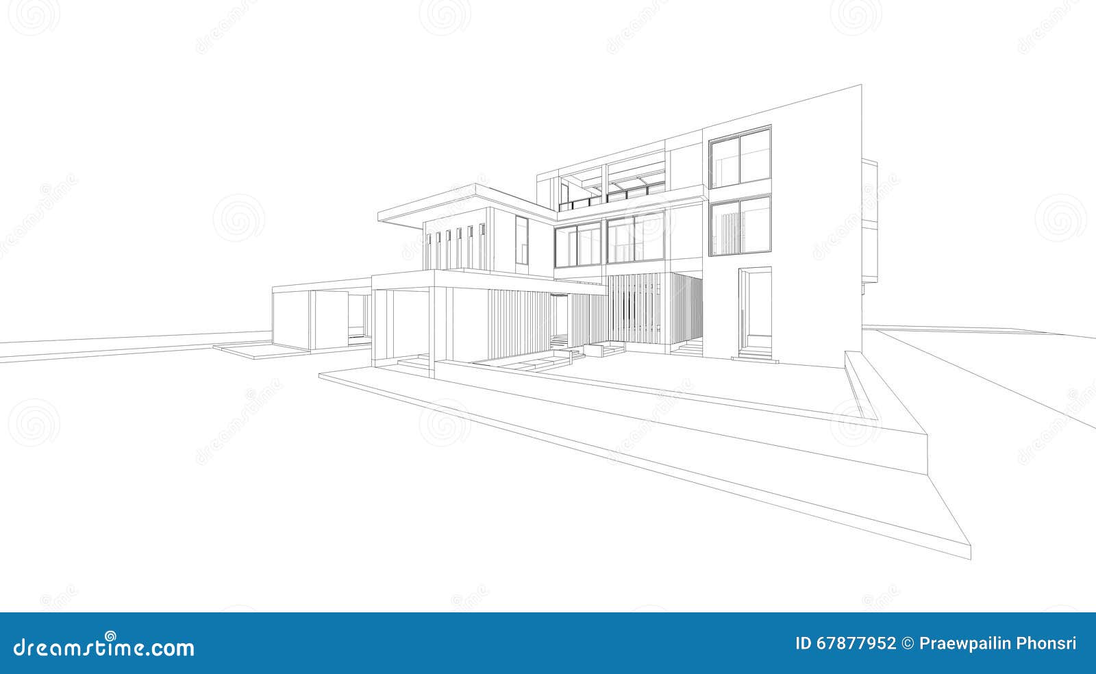 3D Wireframe Perspective Render of House. Stock Illustration ...