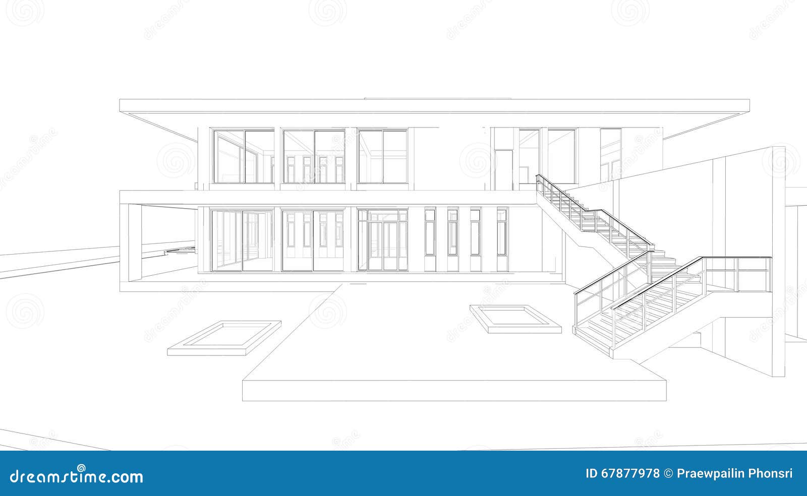 3D Wireframe Perspective Render of House. Stock Illustration ...