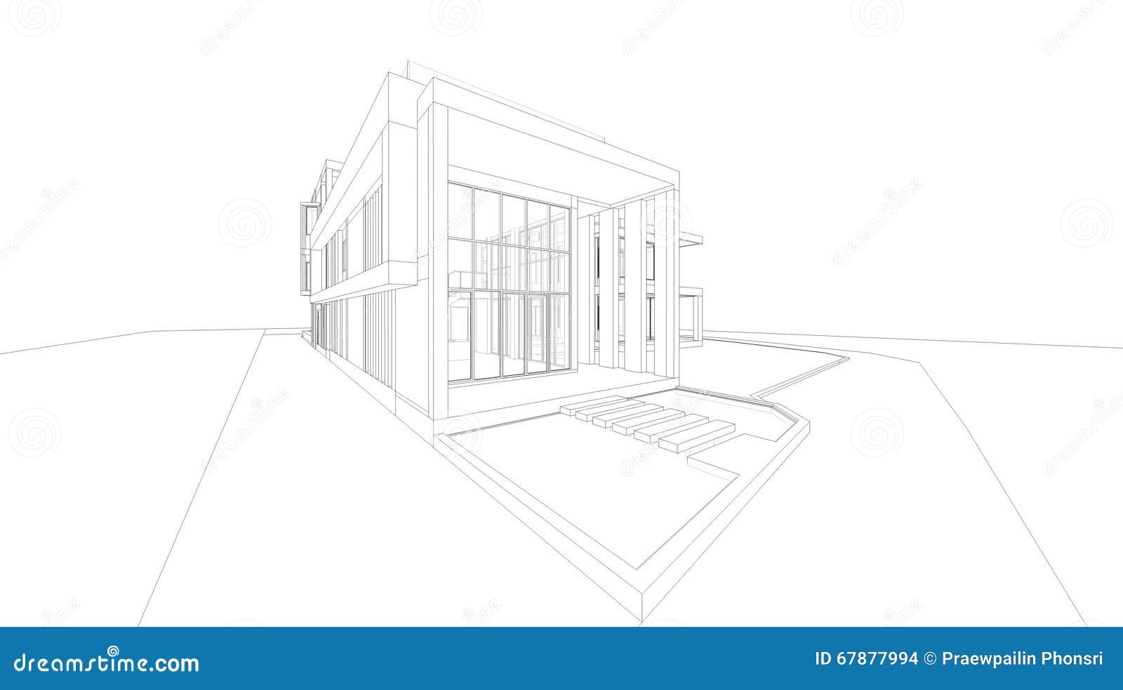 3D Wireframe Perspective Render of House. Stock Illustration ...