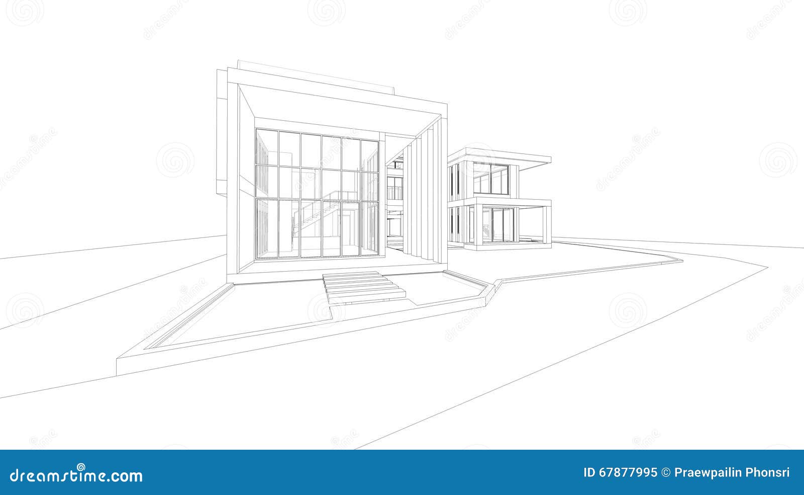 3D Wireframe Perspective Render of House. Stock Illustration ...