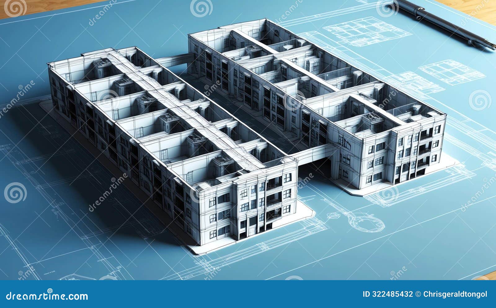 3d Wireframe Render of an Apartment Buildings Architec Ai Generated ...