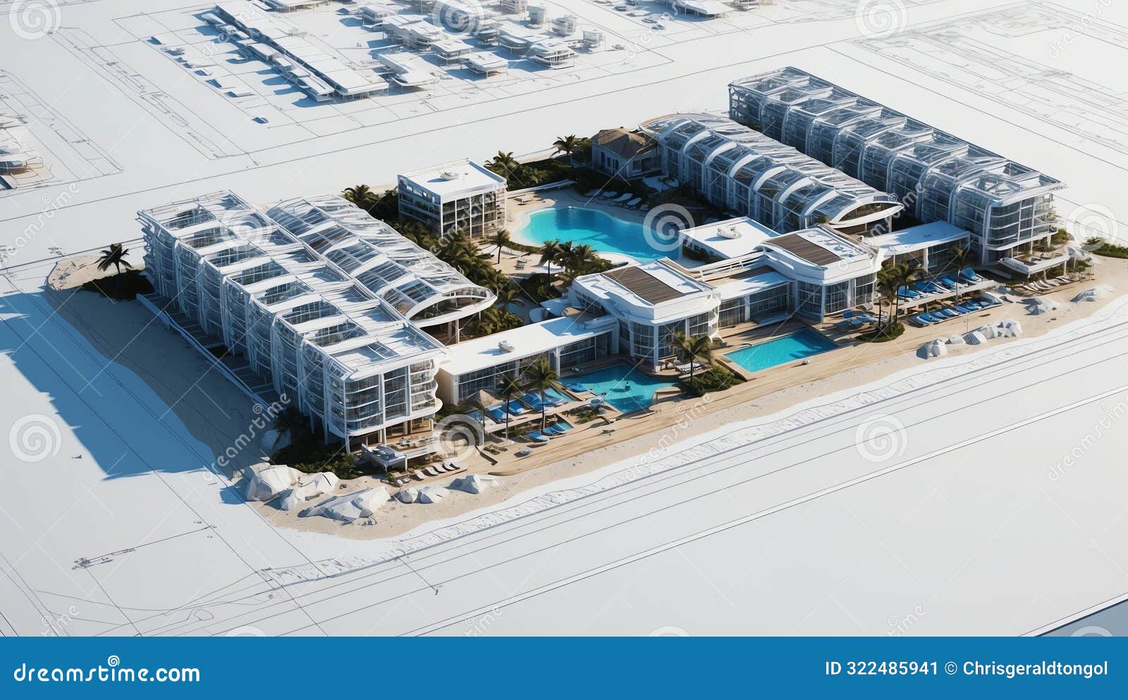3d Wireframe Render of a Beach Resort Architecture Abs Ai Generated ...